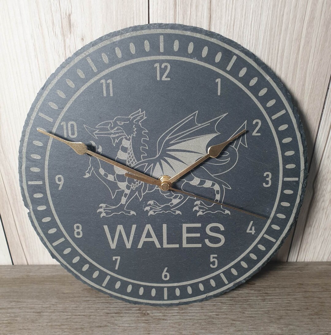 Slate WELSH DRAGON Quartz CLOCK. Wales. Wall Mounted. Engraved Slate ...