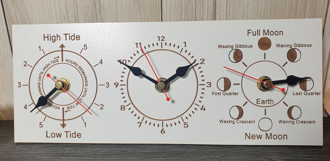 Horizontal Laser Engraved Time, Tide & Moon Phase Whiteboard Wall Clock ...