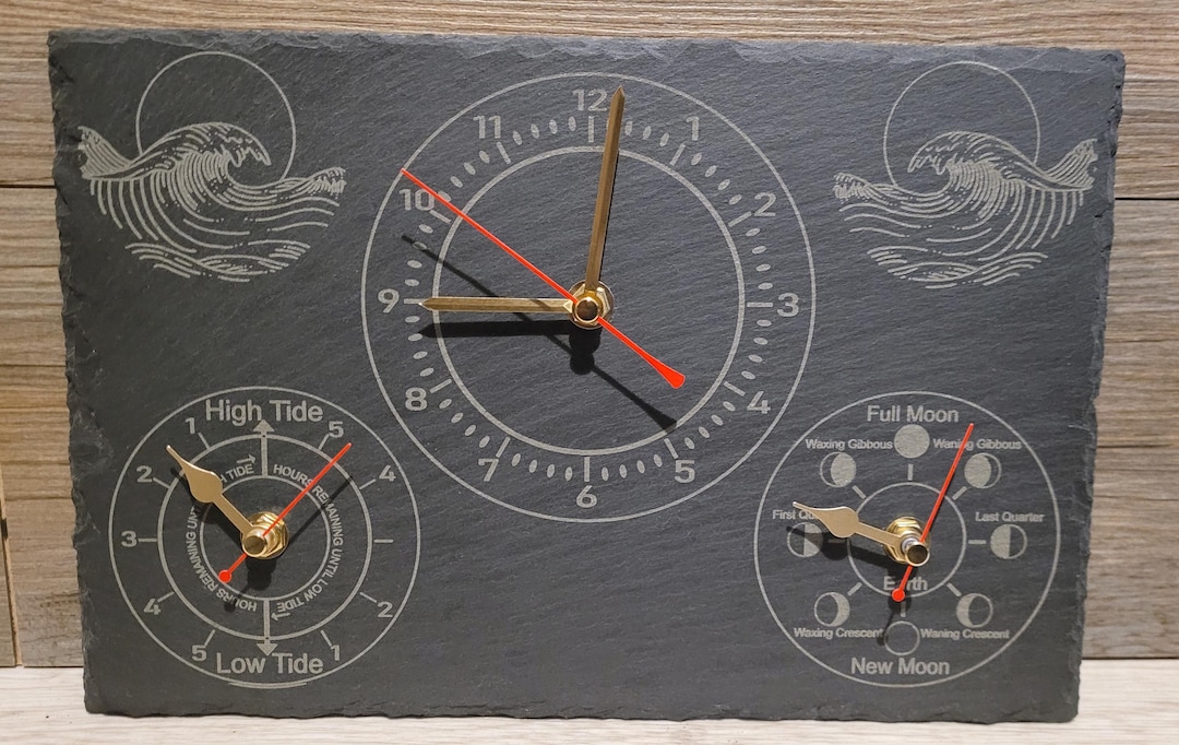 Laser Engraved Time, Tide and Moonphase Indoor SLATE WALL CLOCK 30cm X ...