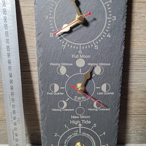 Laser Engraved Time, Tide and Moon Phase Indoor SLATE WALL CLOCK 12cm X ...