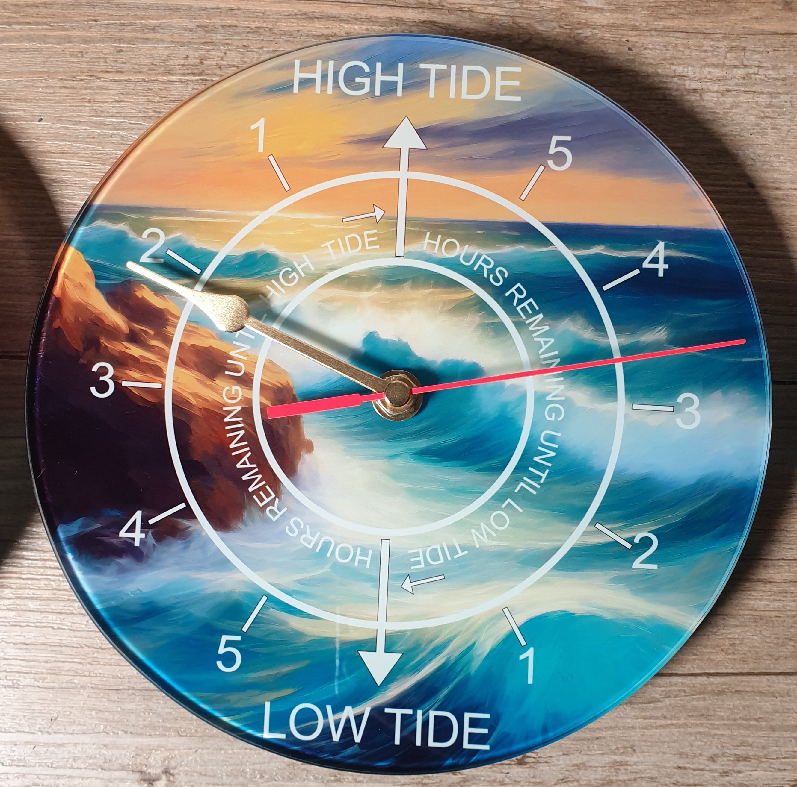 20cm Printed Glass High and Low Tide Time WALL CLOCK Showing Hours to ...