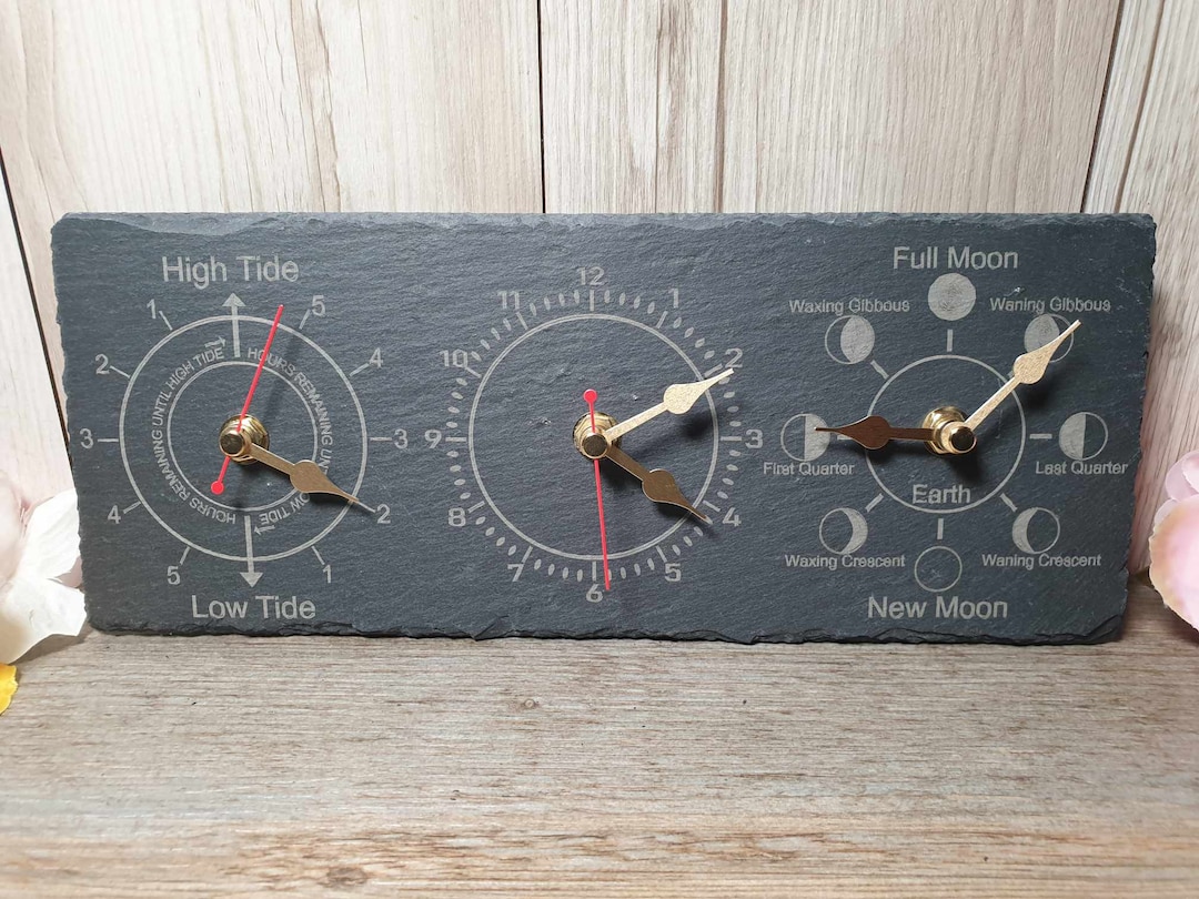 Laser Engraved Time Tide and Moon Phase SLATE WALL CLOCK 30cm - Etsy ...