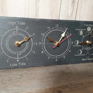 Laser Engraved Time, Tide and Moon Phase SLATE WALL CLOCK 30cm X 12cm ...
