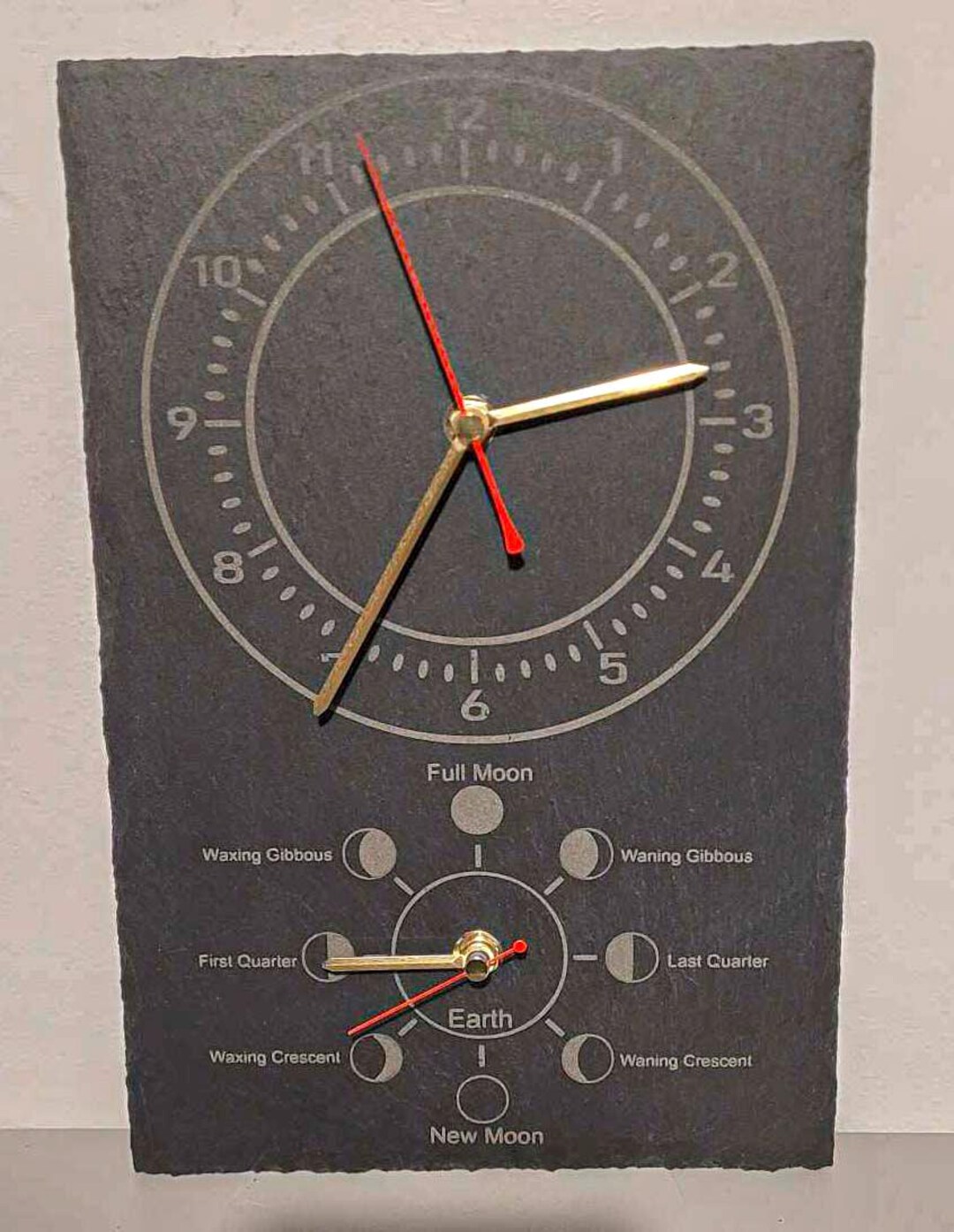 Laser Engraved Time and Moon Phase Indoor SLATE WALL CLOCK 20cm X 30cm ...