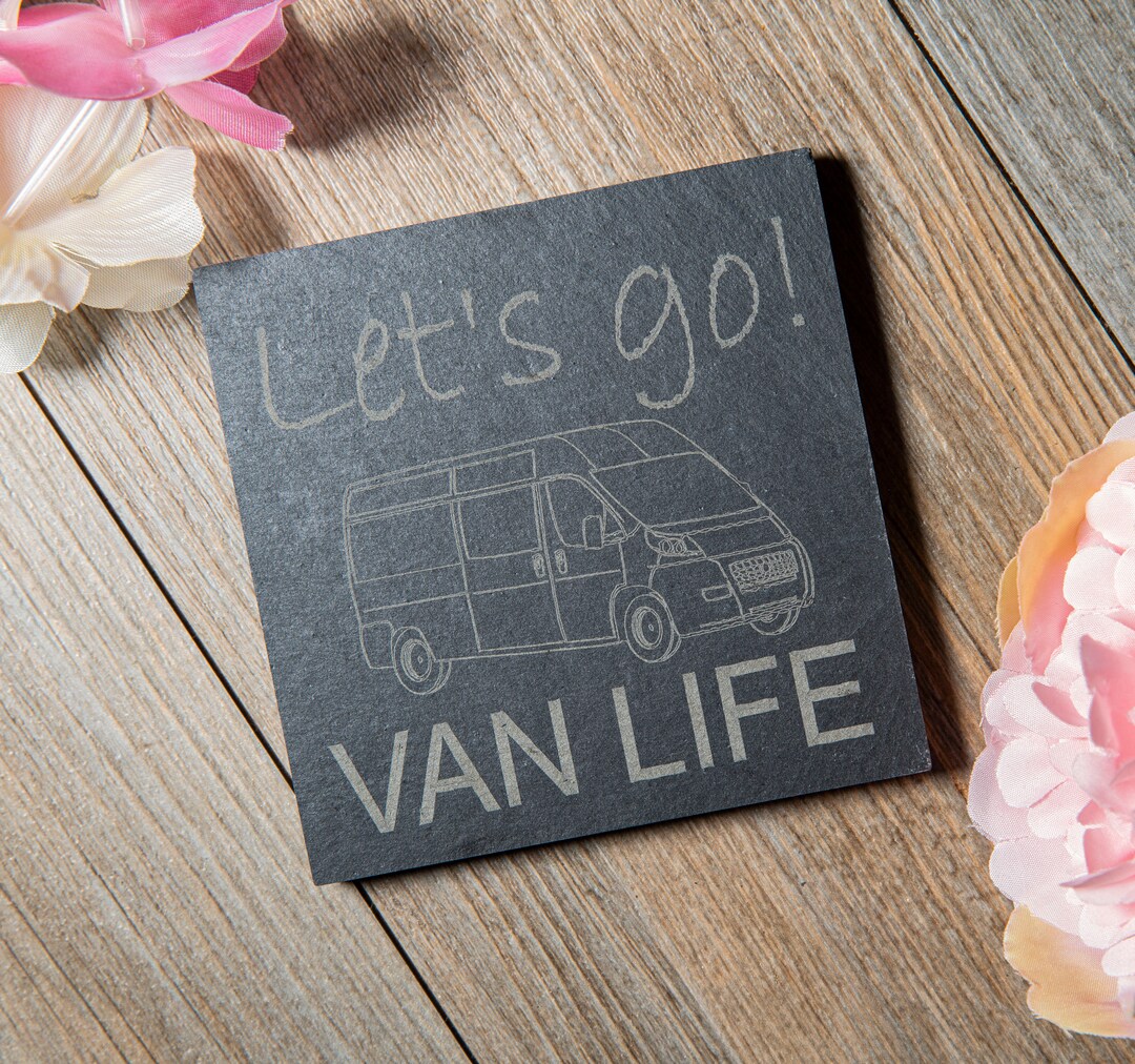 10cm X 10cm Let's Go! VAN LIFE Grey Slate Coaster - Etsy