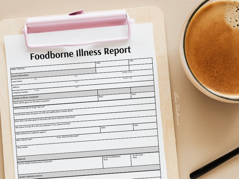 Foodborne Illness Report, Restaurant Form, Printable Report, Restaurant ...