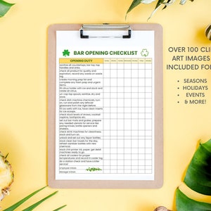 Bar Checklist Bundle, Editable Templates for Bartenders, Opening ...