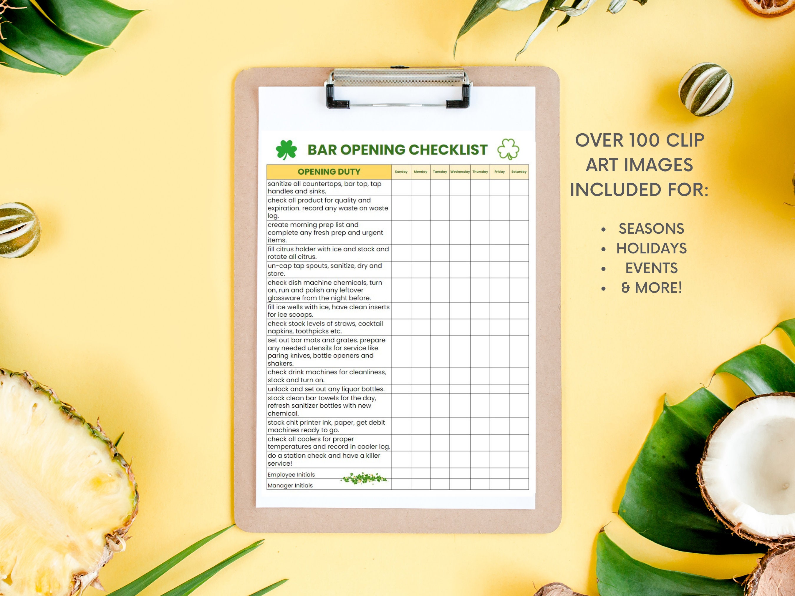 Bar Checklist Bundle, Editable Templates for Bartenders, Opening ...