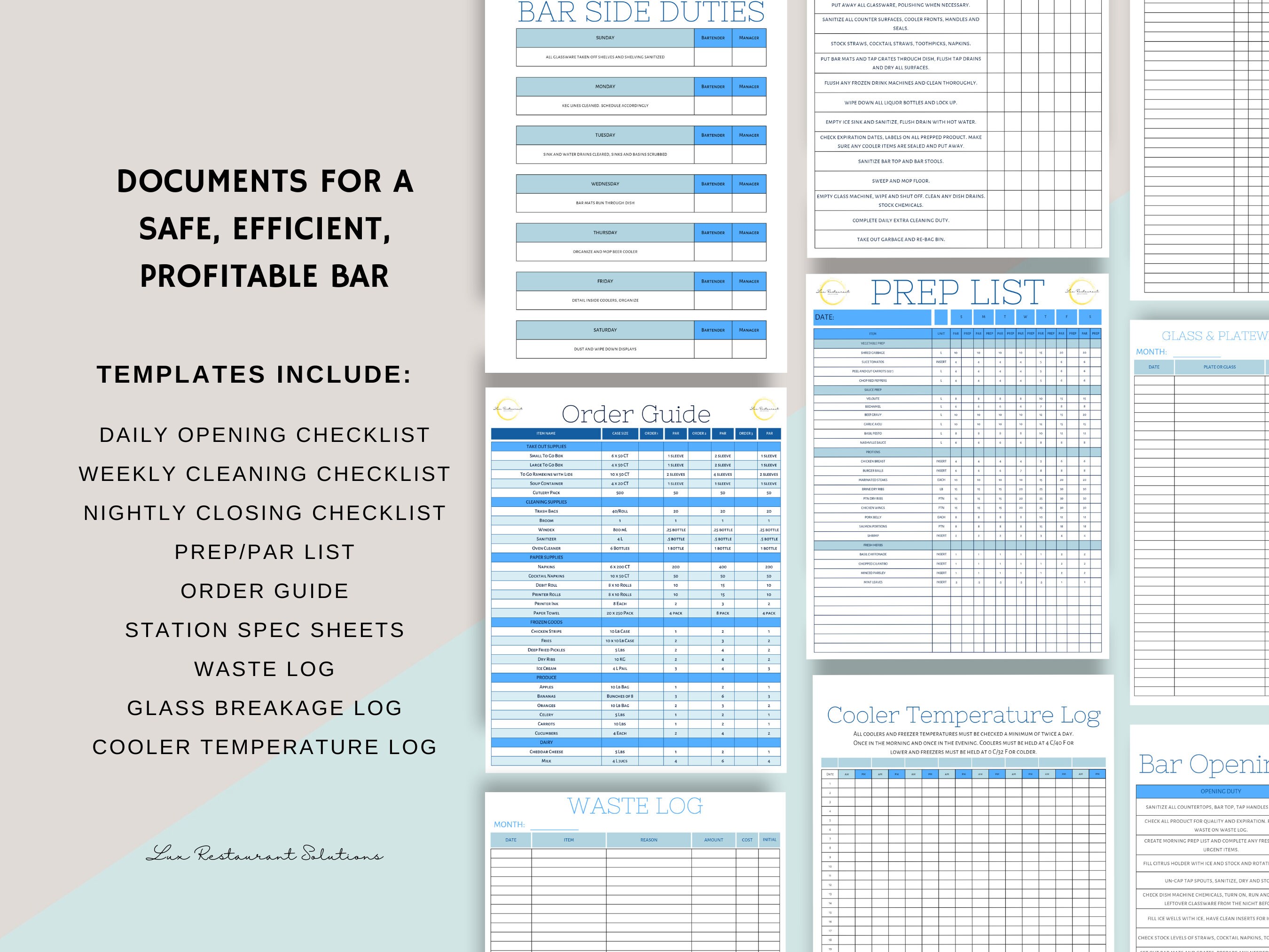 Ultimate Bartenders Template Bundle, Health & Safety Sheets, Prep and ...
