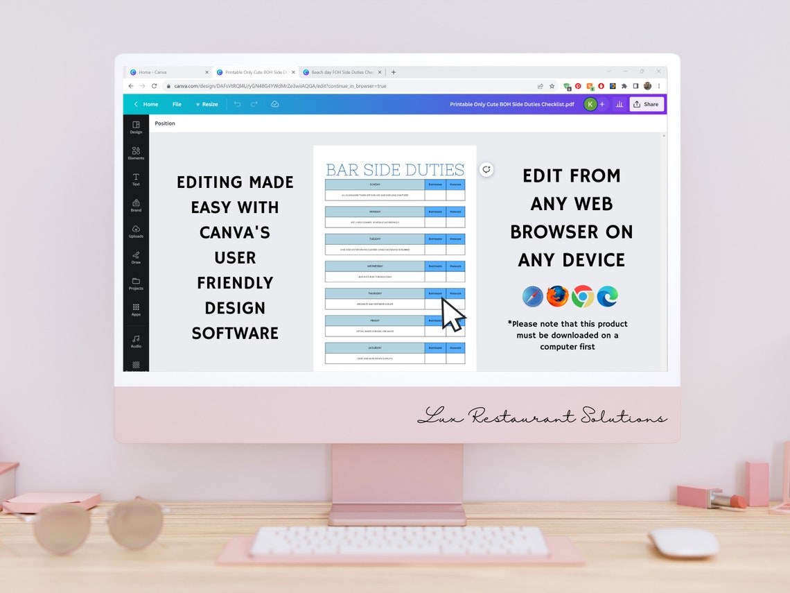Bar Side Duties Checklist, Bartender Checklist, Bar Side Work Template ...