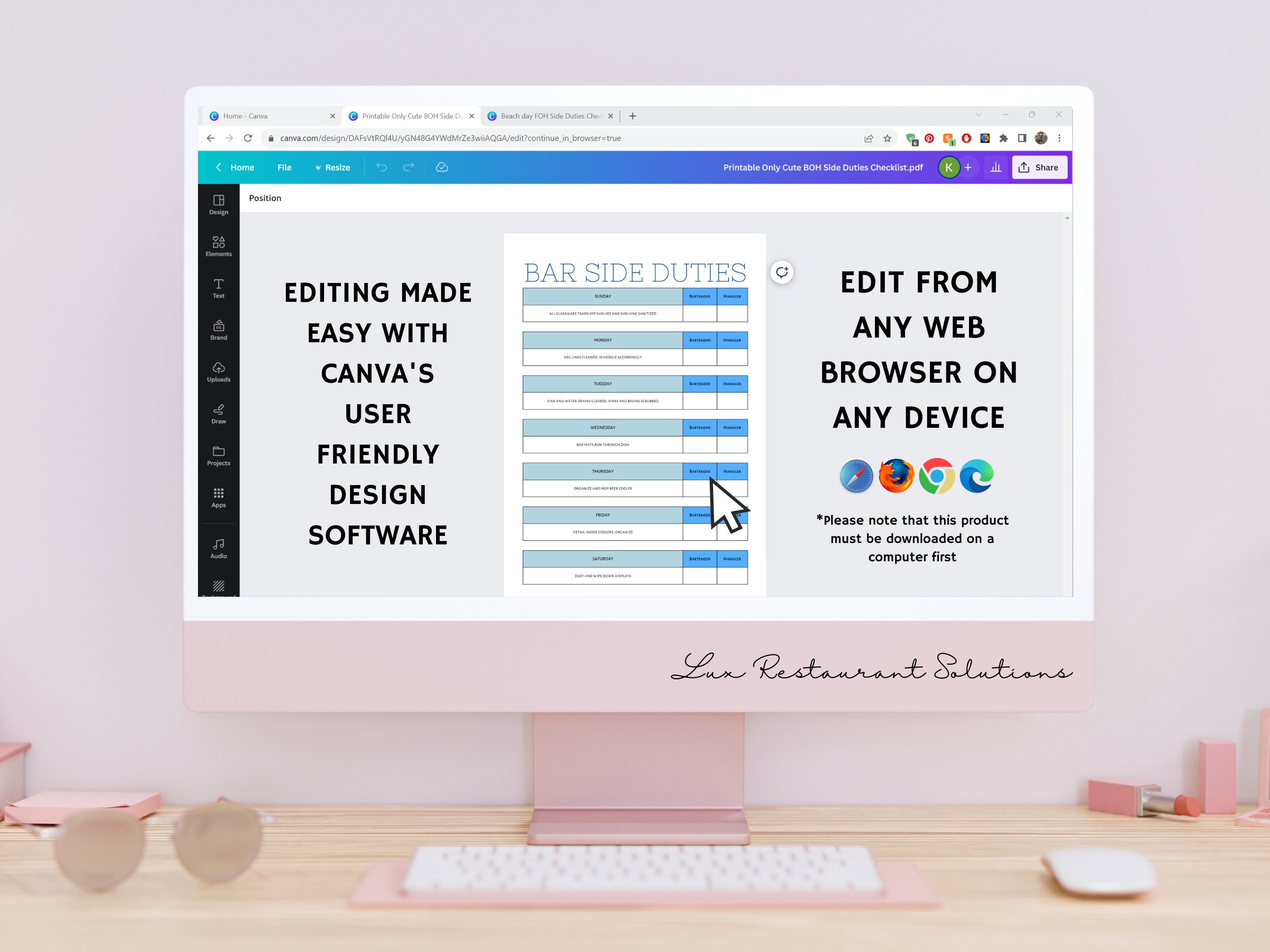 Bar Side Duties Checklist, Bartender Checklist, Bar Side Work Template ...