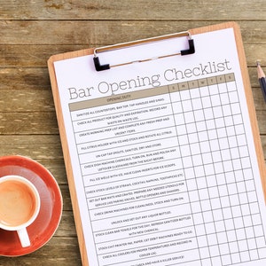 Bar Opening Checklist Restaurant Bar Cleaning List Bar - Etsy
