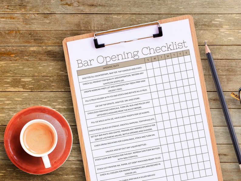 Bar Opening Checklist Restaurant Bar Cleaning List Bar - Etsy