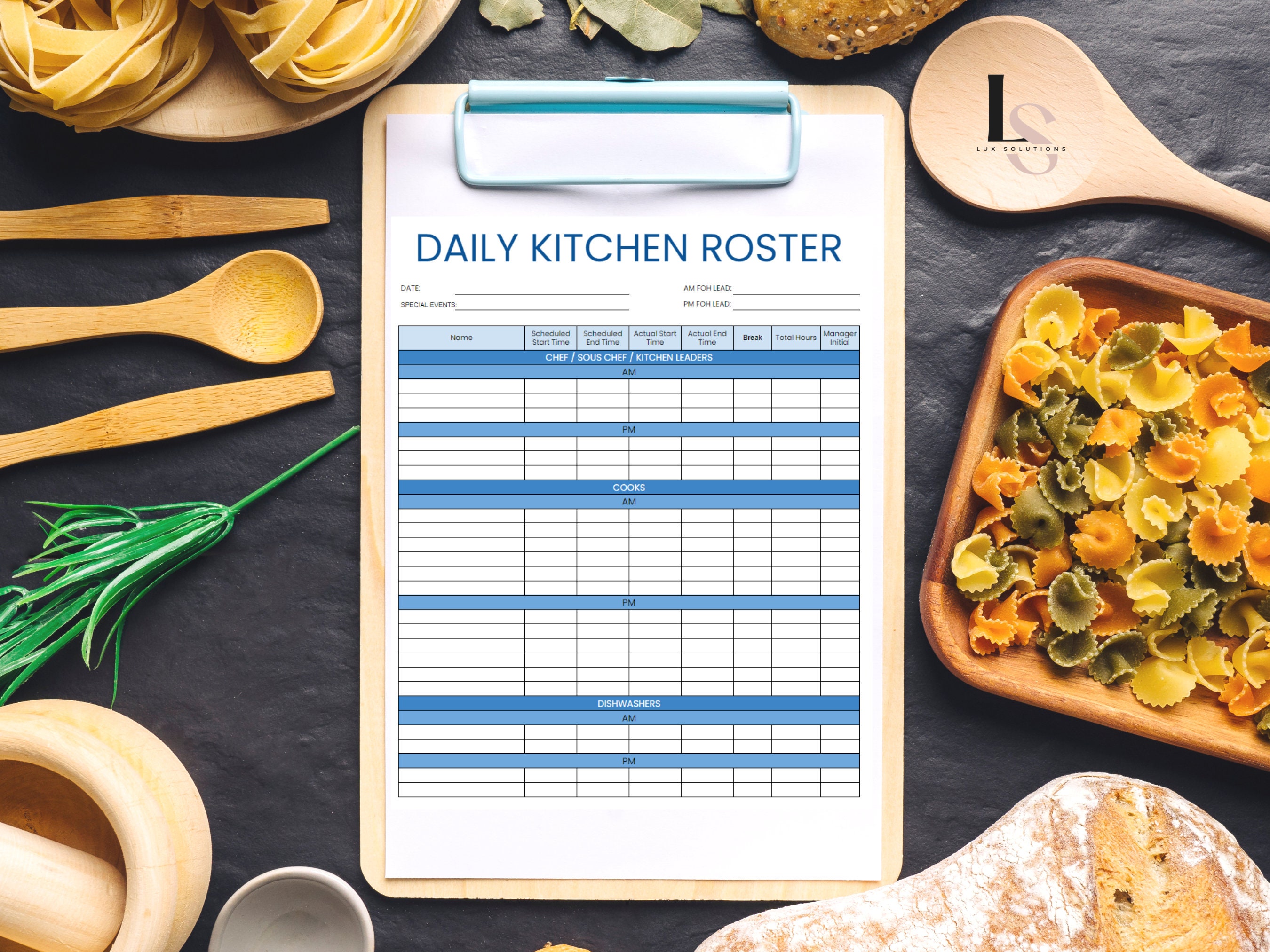 Daily Roster for Restaurants & Bars, Schedule Template for Restaurants ...