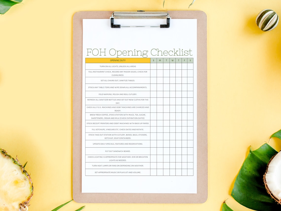 FOH Checklist Template Bundle Restaurant & Bar Serving - Etsy