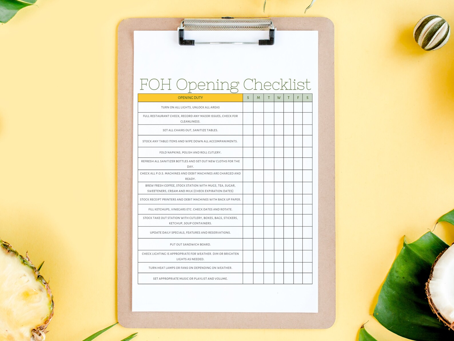FOH Checklist Template Bundle Restaurant & Bar Serving - Etsy