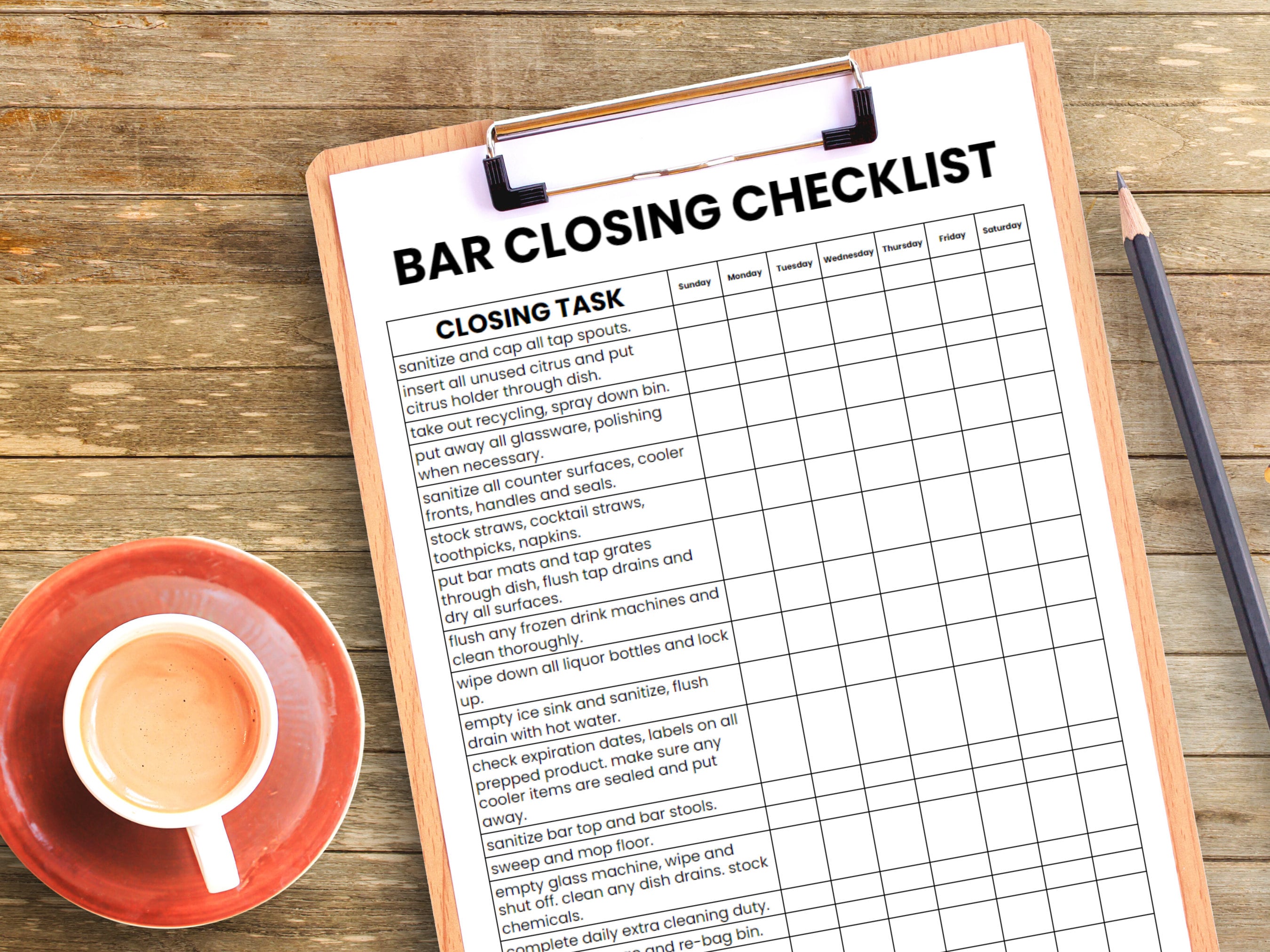 Bartenders Nightly Closing Checklist, Night Routine for Bartenders, Bar ...
