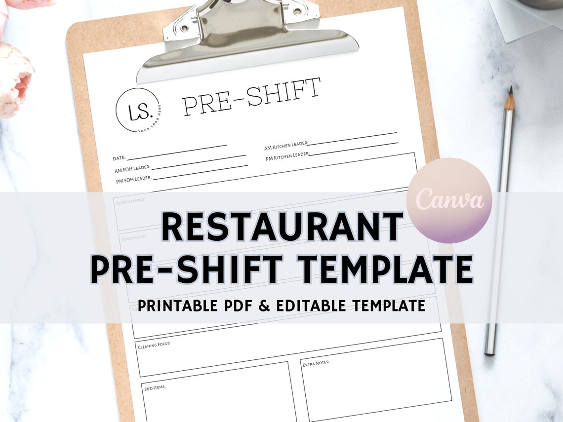Pre-shift for Restaurants, Editable Pre Shift Template, Restaurant ...