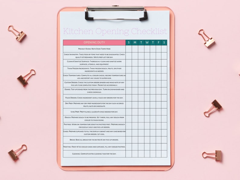 Bakery Opening Checklist Editable Template for Bakeries - Etsy