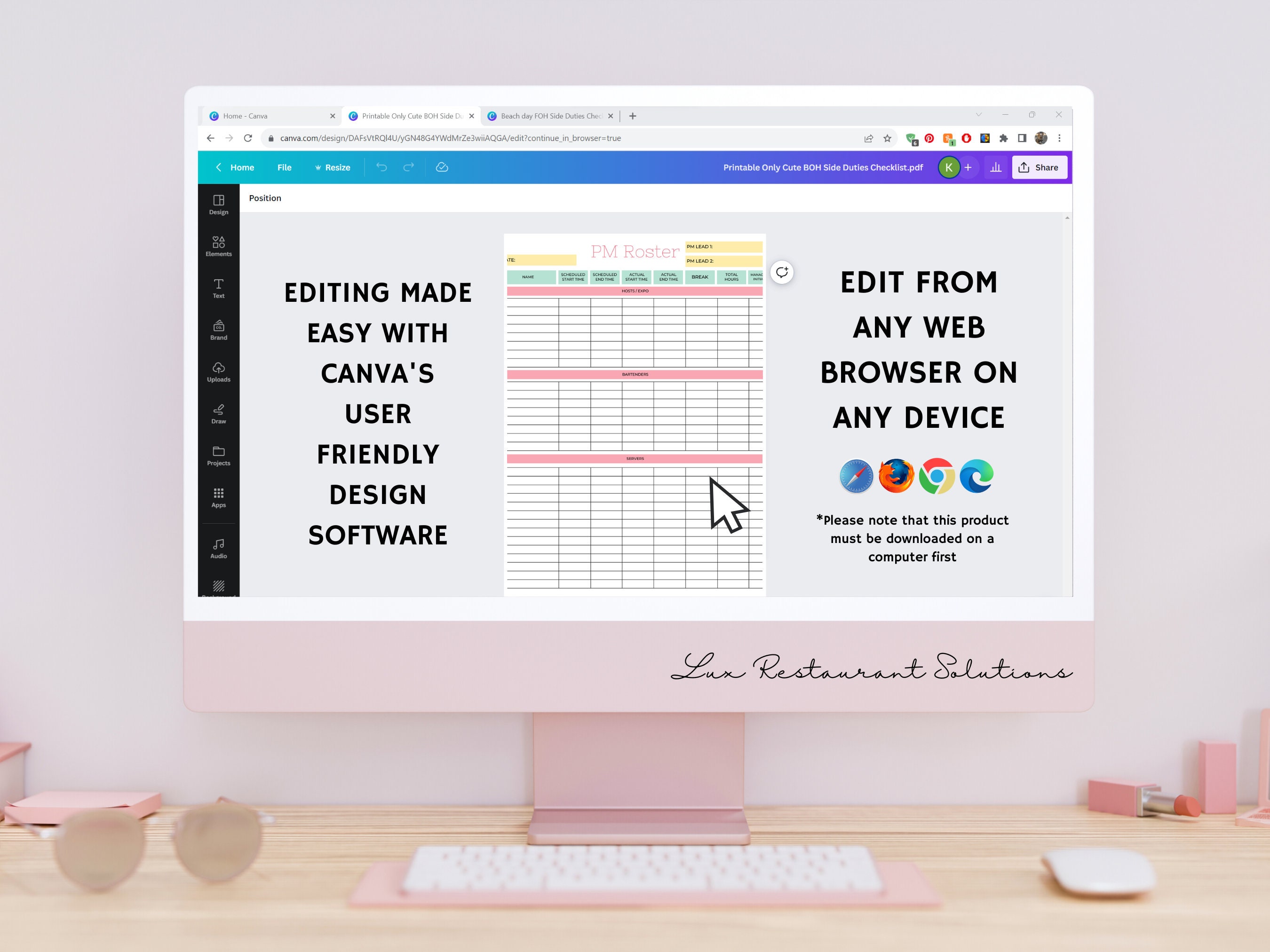 Large Daily Restaurant Roster, Printable FOH Daily Schedule, Service ...