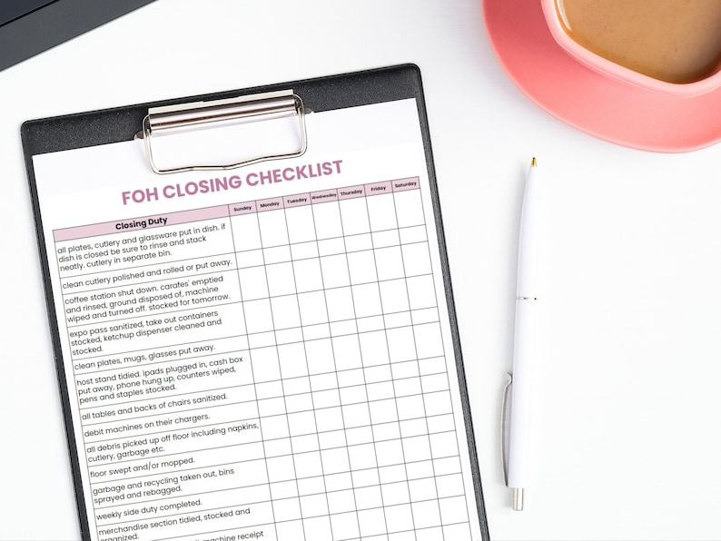 Server Closing Checklist Template, Editable Serving Checklist ...