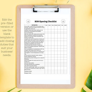 BOH Opening Checklist, Kitchen Opening Checklist Template, Editable ...
