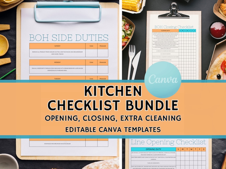 Kitchen Template Bundle, BOH Cleaning Checklists, Organize Your Kitchen ...