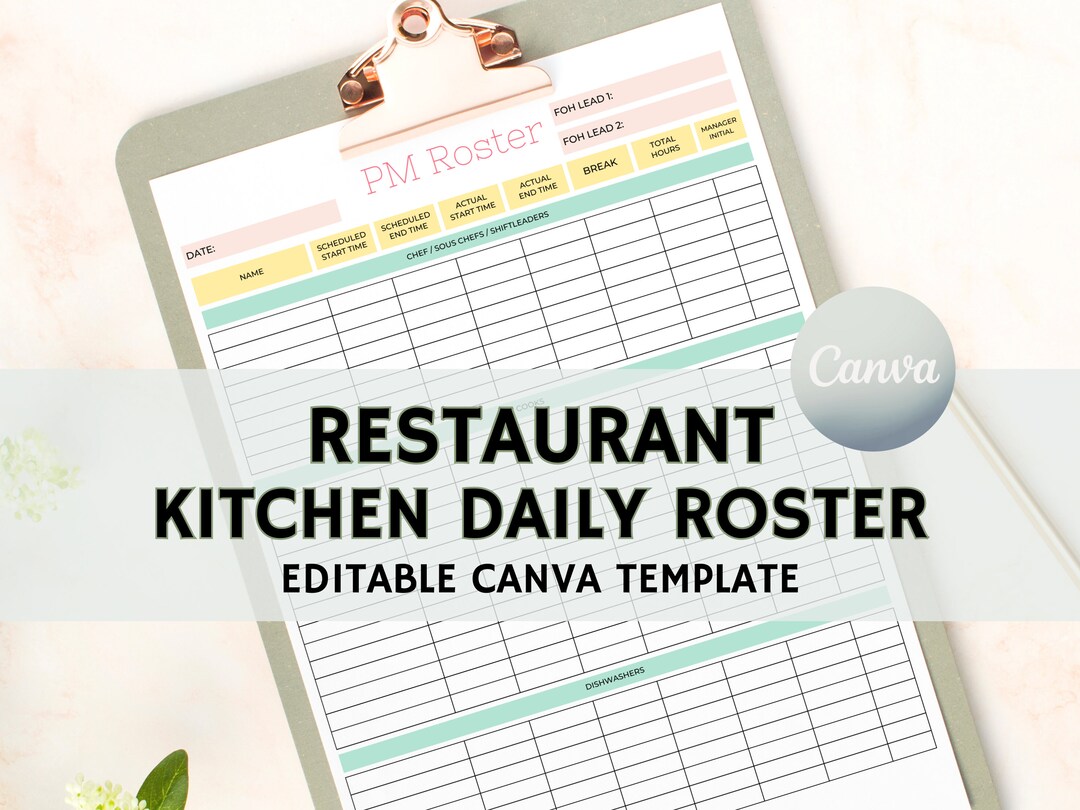 Kitchen Roster, Daily Kitchen Schedule, Large Restaurant Daily Roster ...
