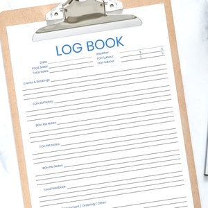 Restaurant Log Book, Hospitality Industry Review Journal, Manager Log ...