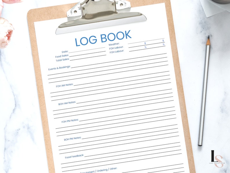 Restaurant Log Book, Hospitality Industry Review Journal, Manager Log ...