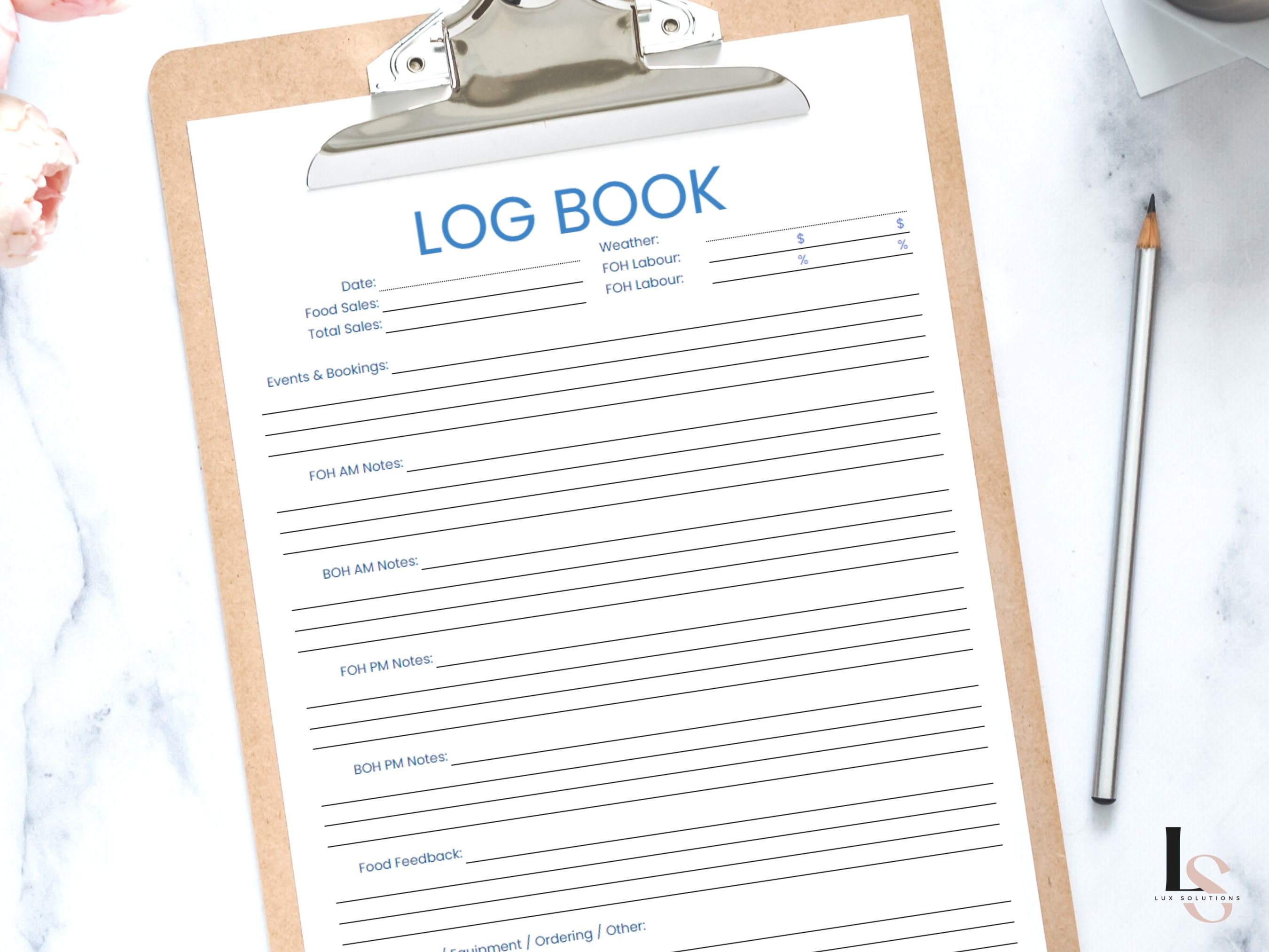 Restaurant Log Book, Hospitality Industry Review Journal, Manager Log ...