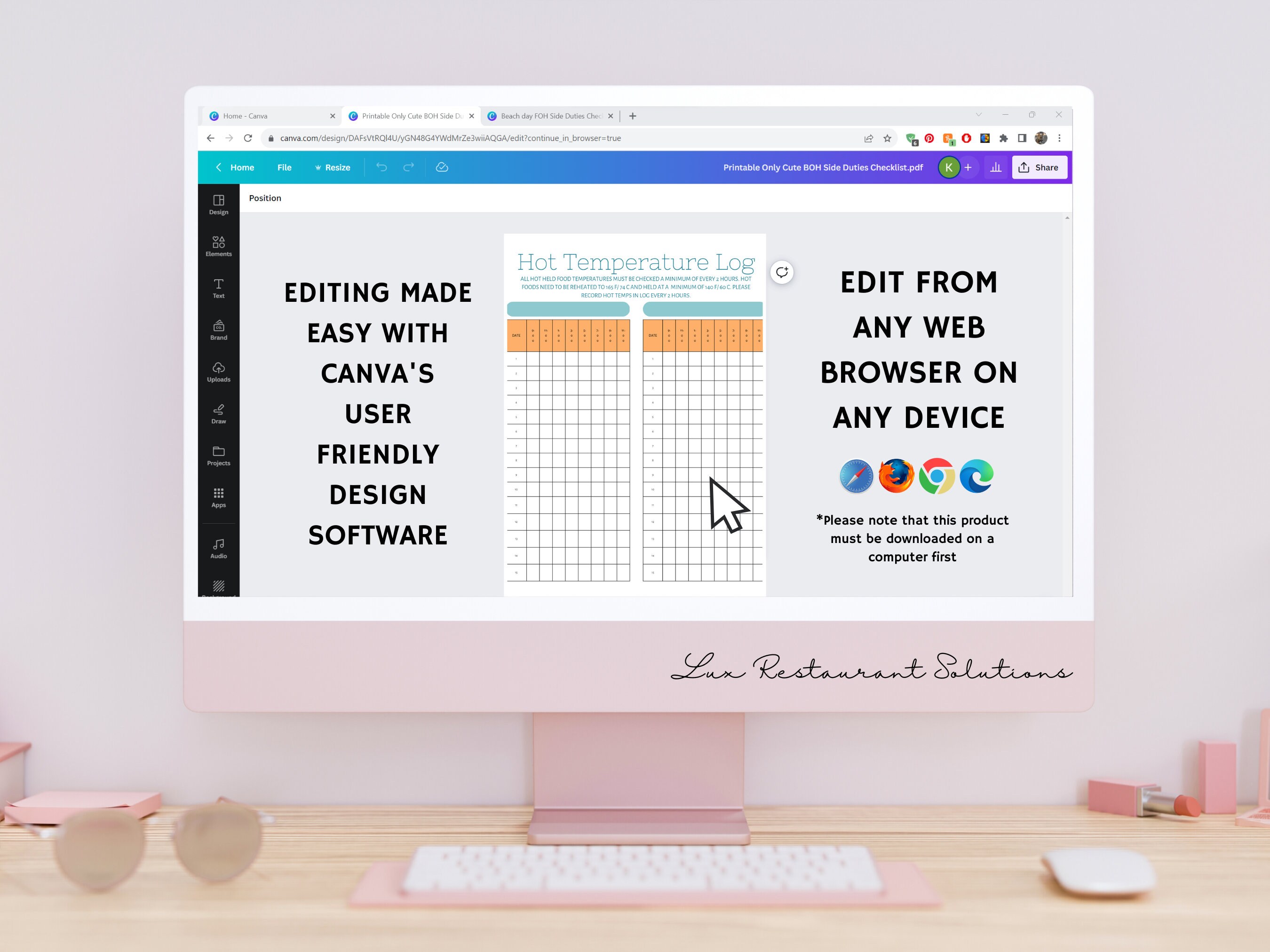 Hot Food Temperature Log, Hot Food Record Sheet, Editable Canva ...