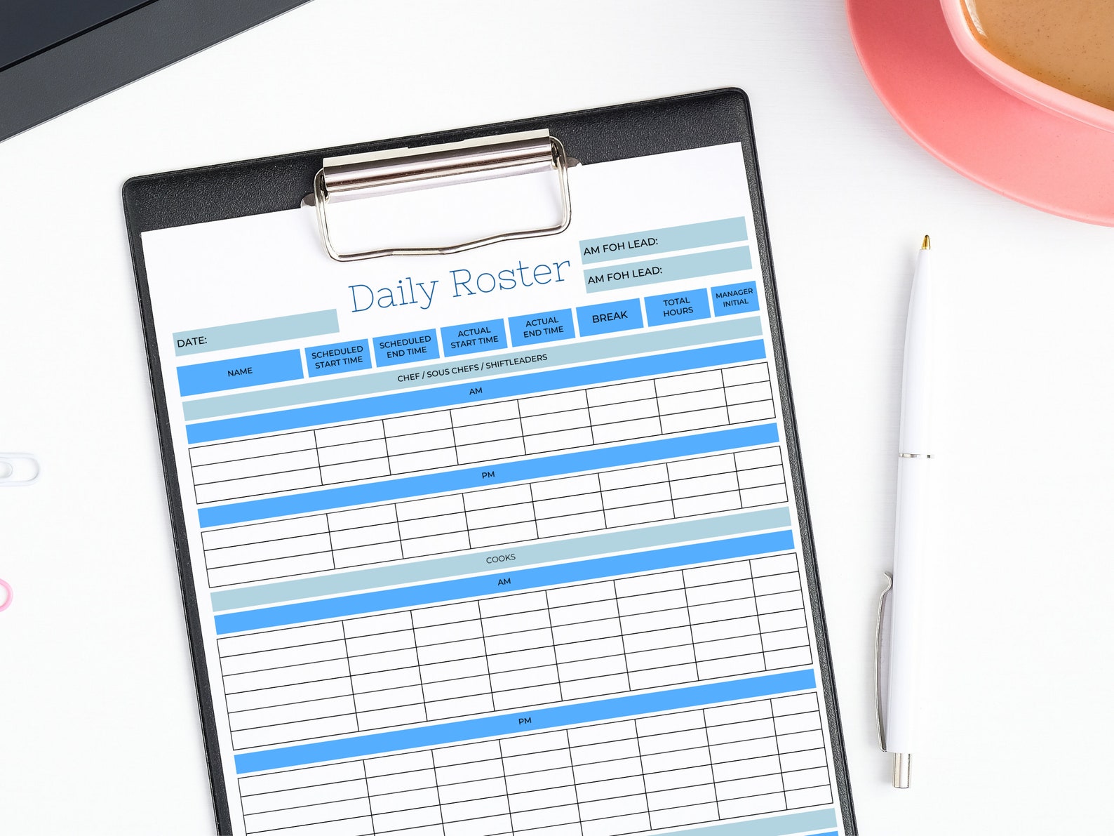 Kitchen Daily Roster, Staff Schedule, Restaurant Operations Forms ...