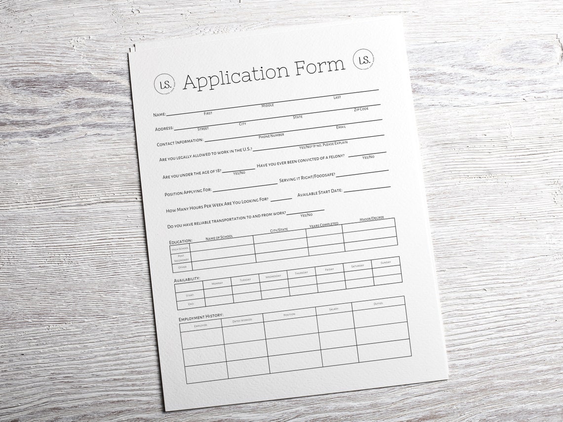 Restaurant Application Form Editable Application Template - Etsy
