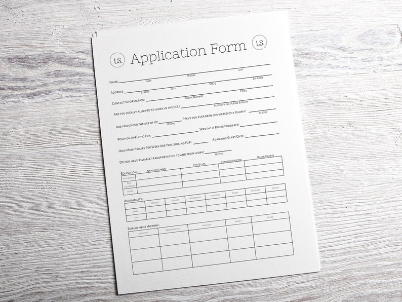 Restaurant Application Form Editable Application Template - Etsy