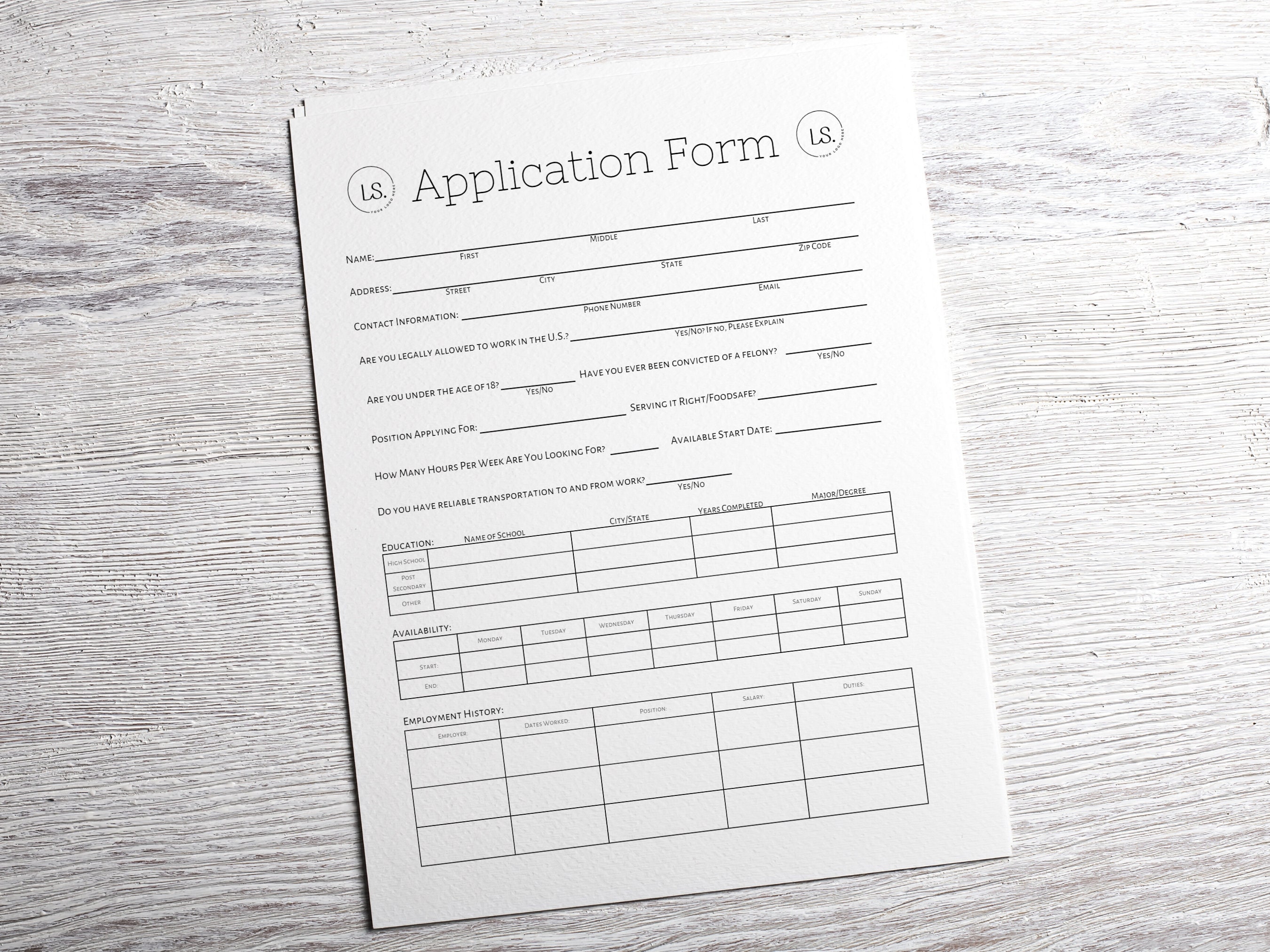 Restaurant Application Form Editable Application Template - Etsy