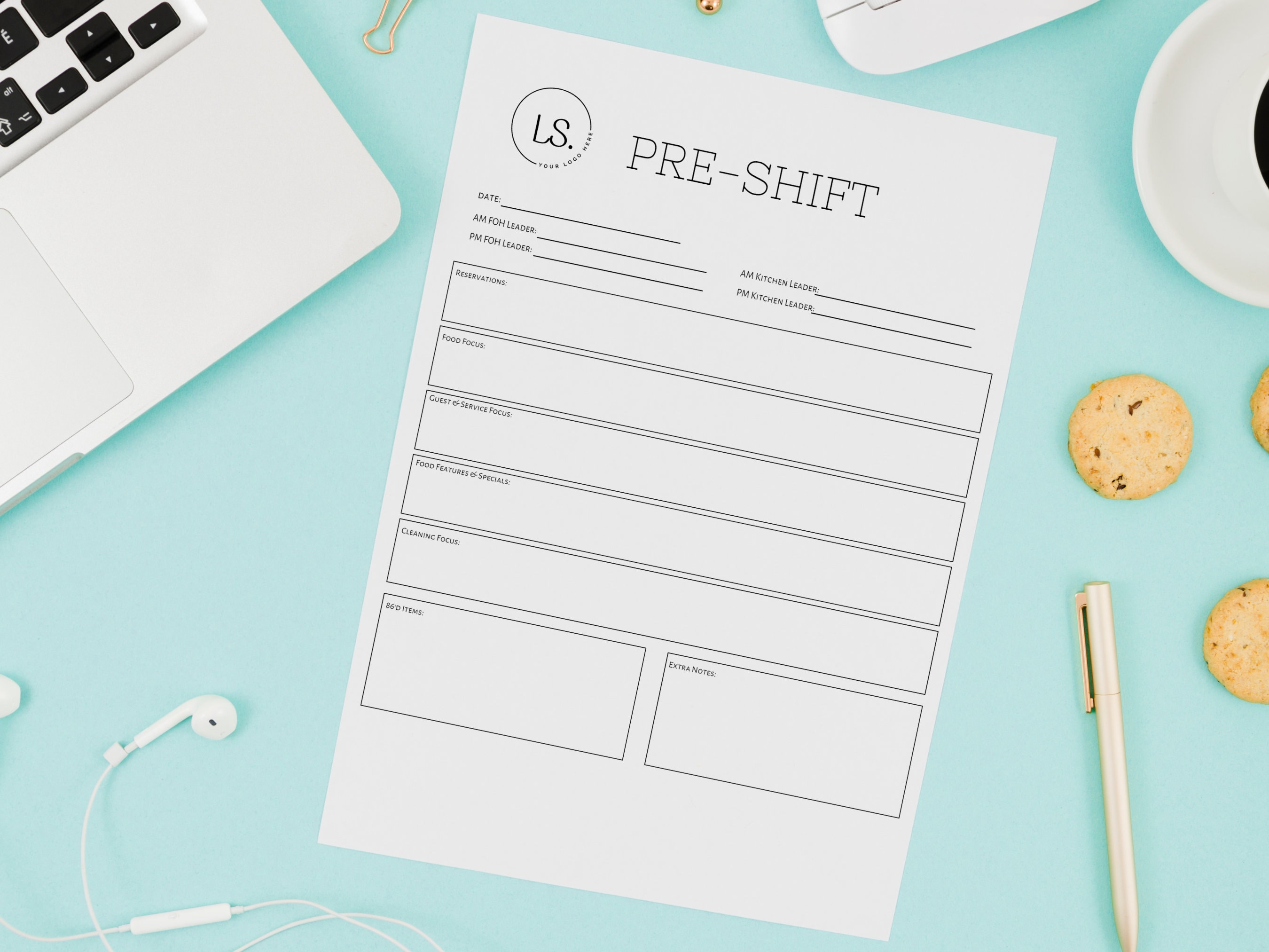 Pre-shift for Restaurants, Editable Pre Shift Template, Restaurant ...