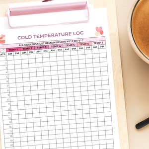 Cooler Temperature Log, Temperature Safety Record, Cooler Temperature ...