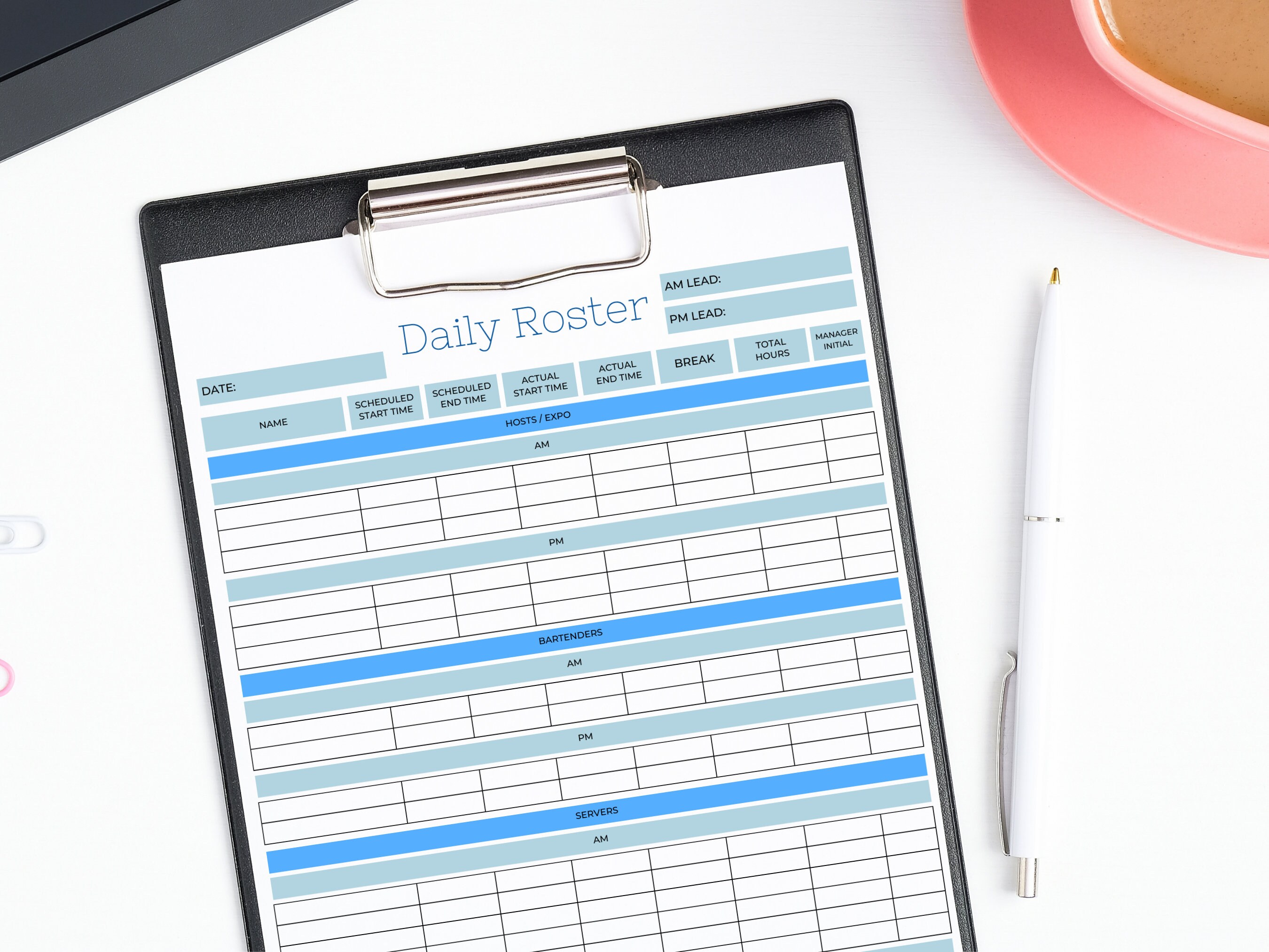 Small Daily Restaurant Schedule, Daily Service Roster for Restaurants ...
