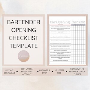 Bar Opening Checklist Restaurant Bar Cleaning List Bar - Etsy