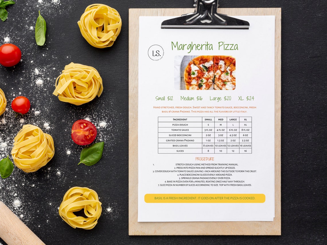 Editable Spec Sheet and Recipe Template, Blank Recipe Template, Instant ...