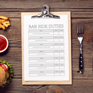 Bar Side Duties Checklist Bartender Checklist Bar Side Work - Etsy