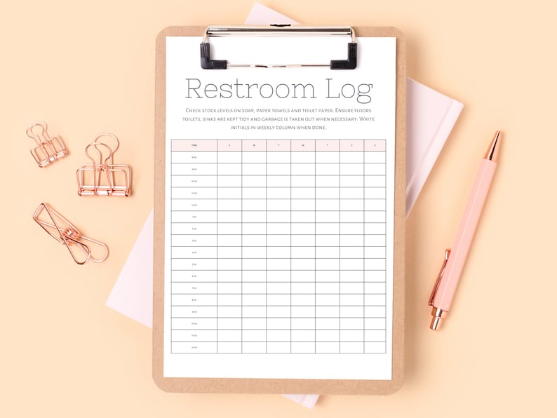 Bathroom Log Restroom Checklist Editable Template Washroom - Etsy Canada