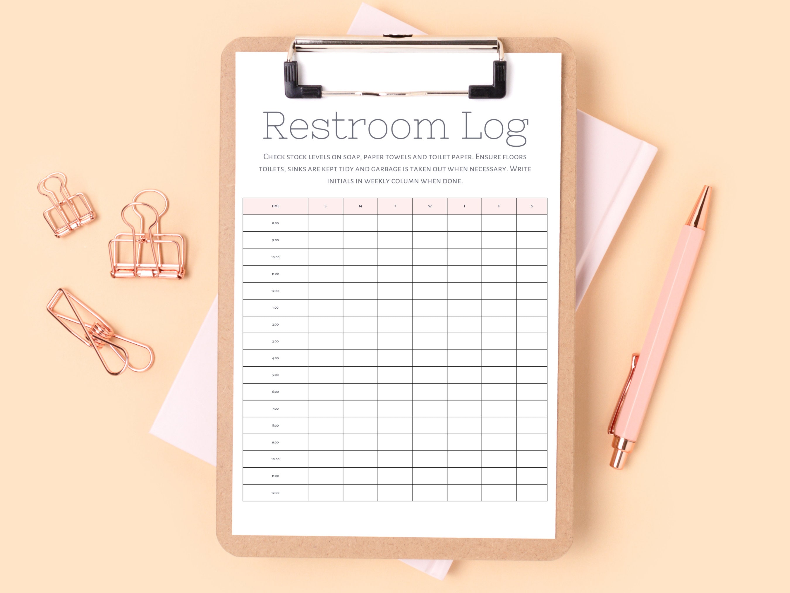 Bathroom Log Restroom Checklist Editable Template Washroom - Etsy Canada
