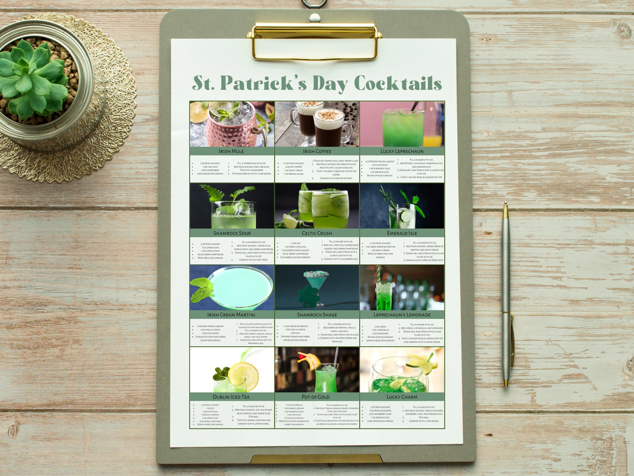 St. Patrick's Day Cocktail Chart, Cocktail Recipes, St. Patrick's Day ...