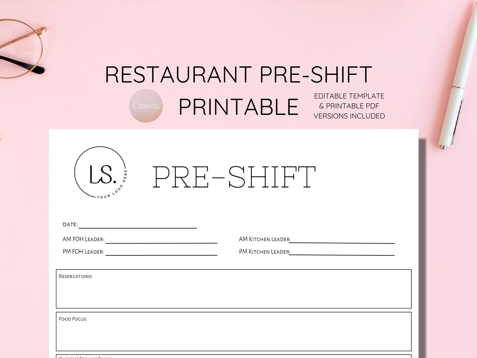Pre-shift for Restaurants Editable Pre Shift Template - Etsy