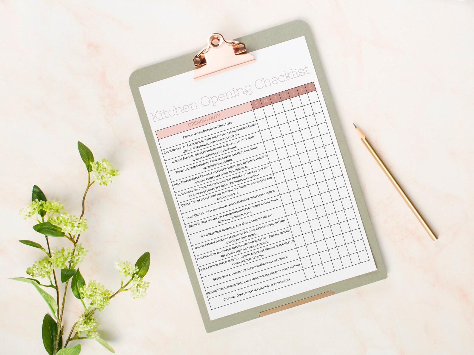 Bakery Opening Checklist, Editable Template for Bakeries, Bakery Daily ...