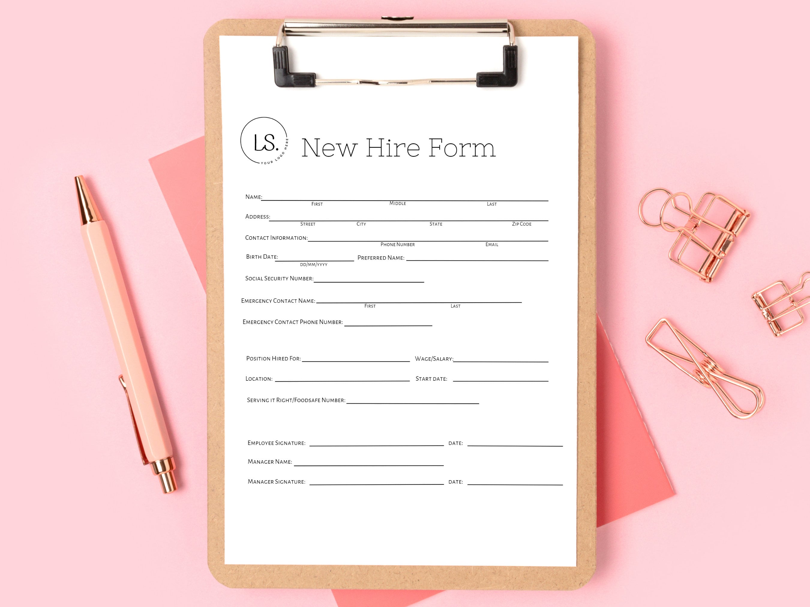New Employee Hiring Form, Employee On-boarding Document, New Hire Sheet ...