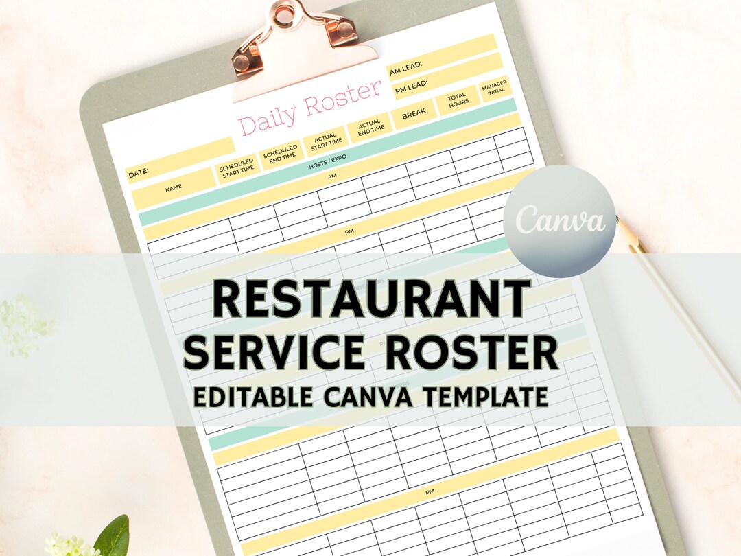 Small Daily Restaurant Schedule, Daily Service Roster for Restaurants ...