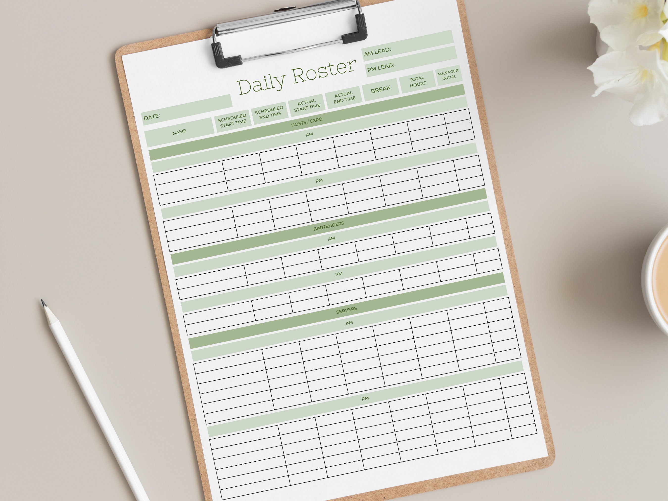 Small Daily Restaurant Schedule, Daily Service Roster for Restaurants ...